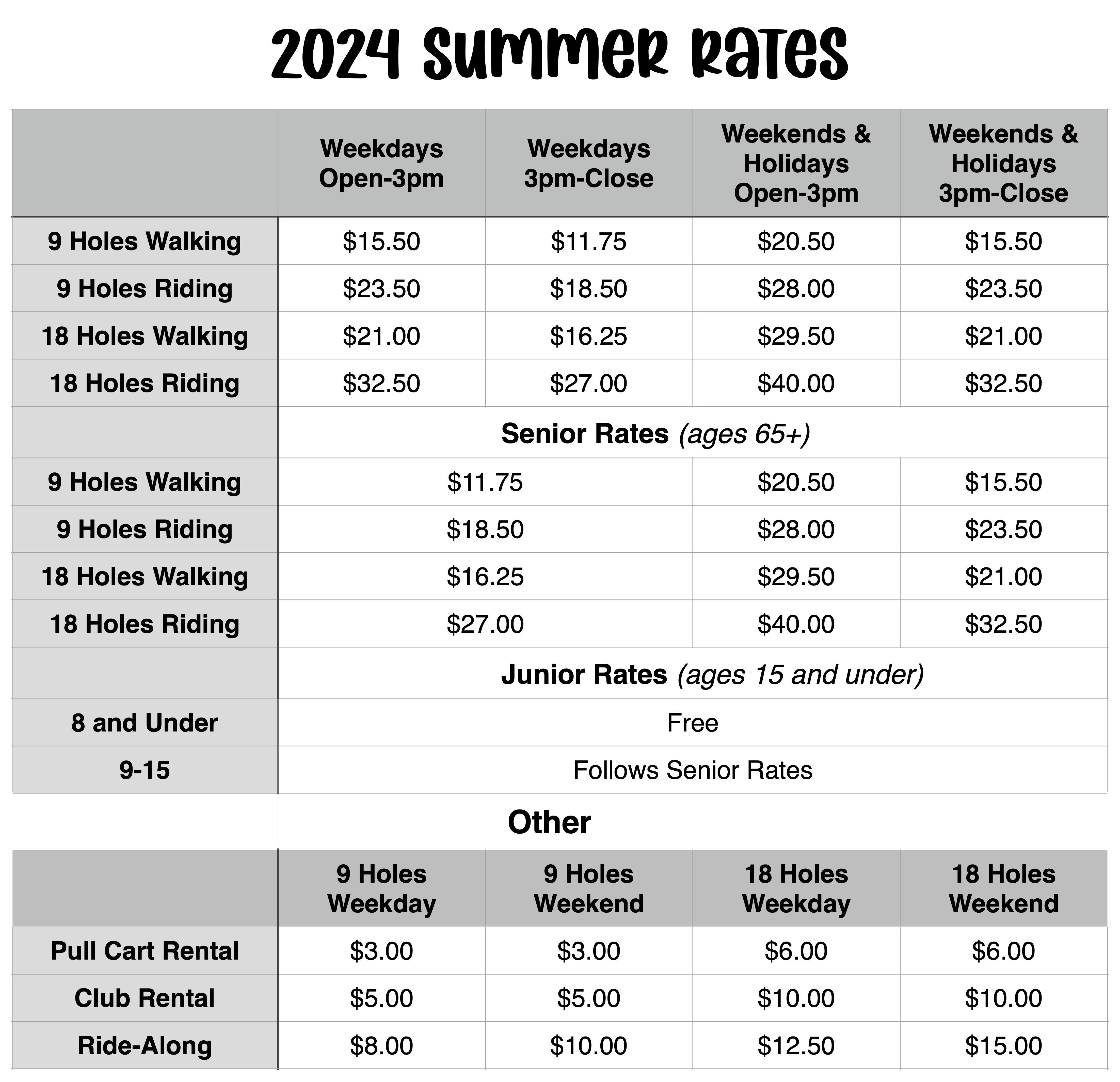 Golf Rates - Tree Top Golf Course