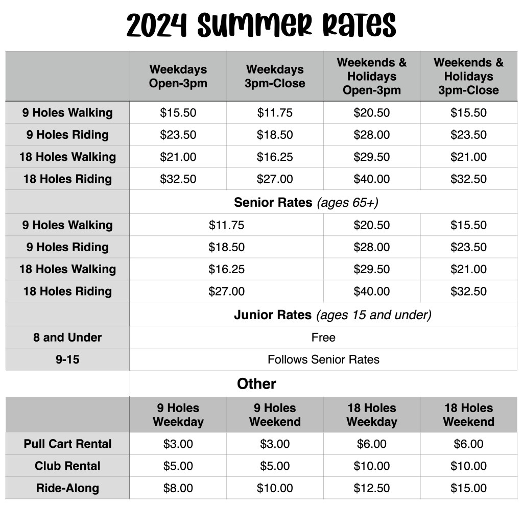 Golf Rates - Tree Top Golf Course
